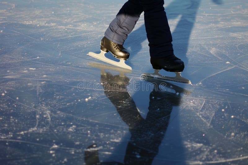 Ice Skaters Shadow on the Lake Surface during a Glide Stock ...