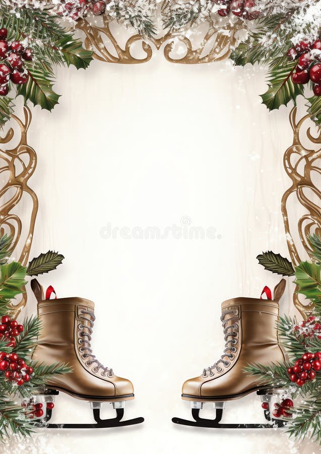 Ice Skates Watercolor Winter Border Stock Illustration - Illustration ...