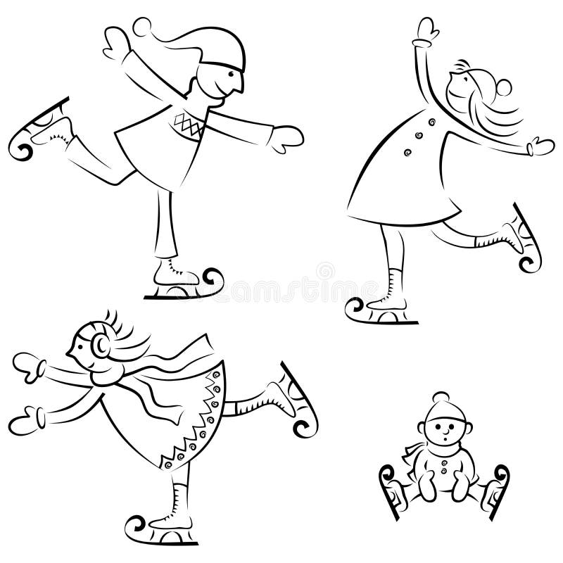 Ice Skating Characters Line Art Stock Vector - Illustration of sport ...