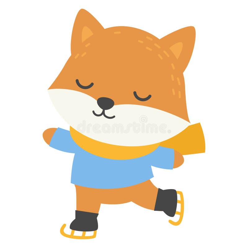Ice Skating Fox, Winter Animal Doodle Vector Stock Vector ...