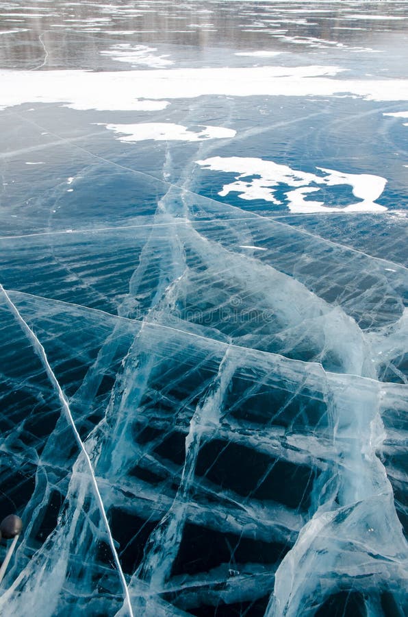 Smooth Transparent Ice of Lake Baikal. Stock Image - Image of snow ...