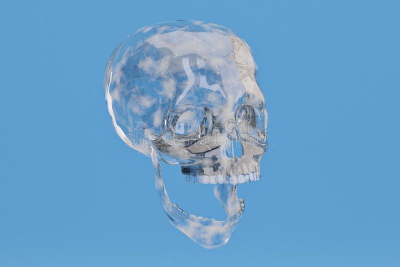 Ice Skull on Blue Background Include Path.3D Illustration. Stock ...