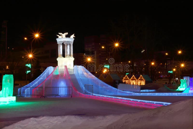 Ice Slide with Bright Illumination Editorial Image - Image of ...
