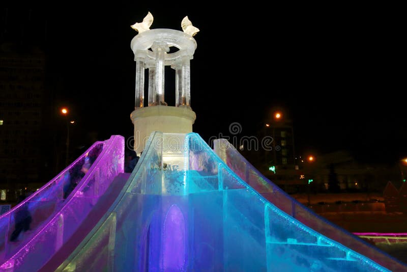 Ice Slide with Illumination Editorial Image - Image of city, child ...