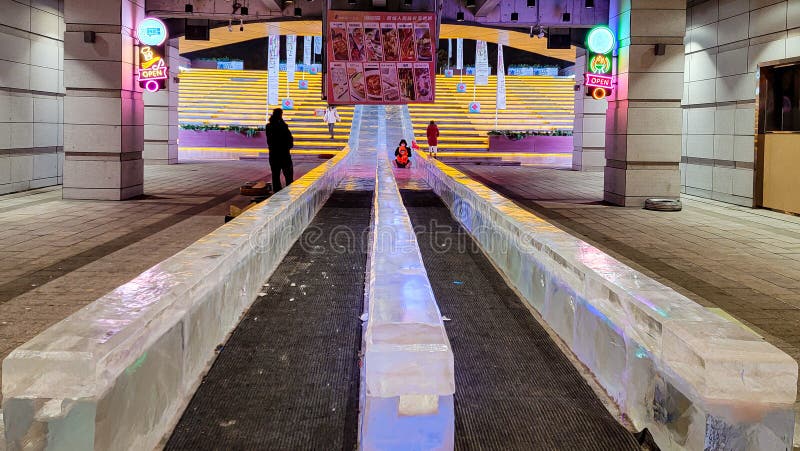 Ice Slide Leading To the Mall Editorial Image - Image of winter ...