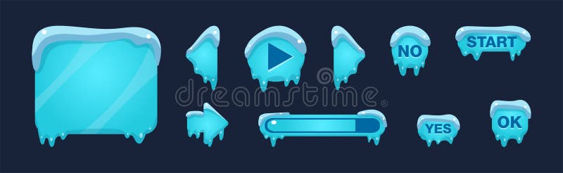 Ice and Snow Button As Winter Game User Interface Element Vector Set ...