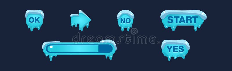Ice and Snow Button As Winter Game User Interface Element Vector Set ...