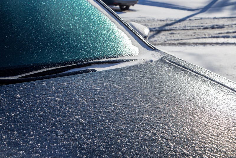 Ice and Snow Cover Windshield and Car Hood Stock Photo - Image of ...