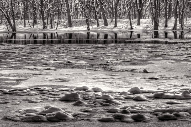 Ice and Snow in the Grand River Stock Image - Image of trees, launch ...