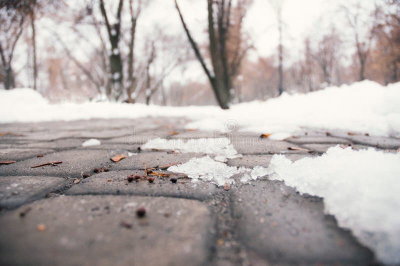 Ice and Snow on the Pedestrian Sidewalk Stock Image - Image of sidewalk ...