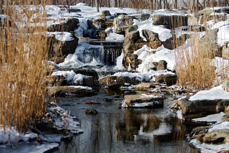 Ice, snow and stream water stock image. Image of snow - 23845539