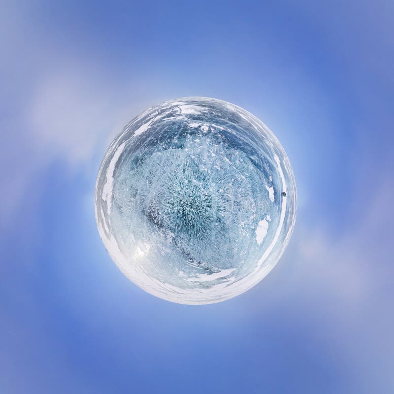 Ice Sphere Bubbles Frozen. Panorama of Little Planet Stock Image ...