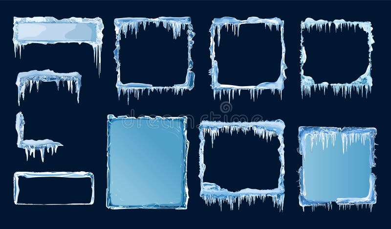 Ice Square Rectangular Empty Frames Set and Corners. Borders with ...