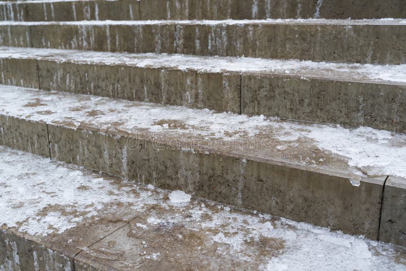 Ice on the Stair Steps is a Hazard To Pedestrian Traffic. Stock Photo ...