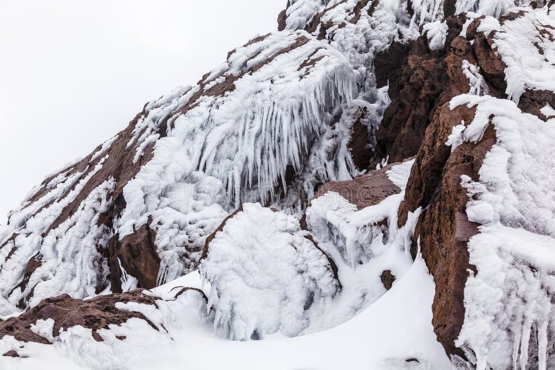 Ice Stalactites on Volcanic Rocks Stock Photo - Image of mountain ...