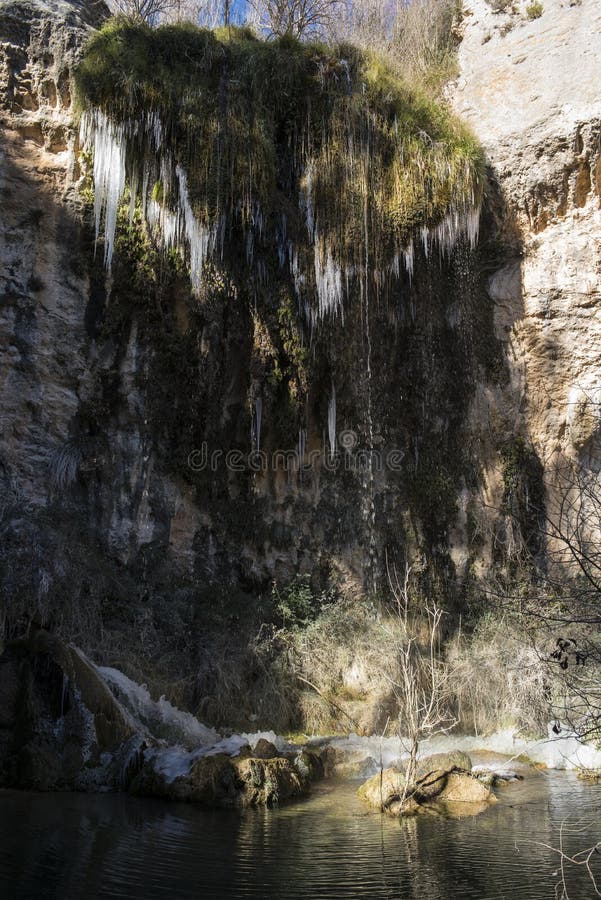 Ice Stalagtites Formed in a Natural Waterfall Stock Image - Image of ...