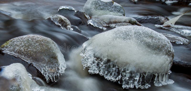 Ice on Stones and Running Water Stock Photo - Image of frost, freeze ...
