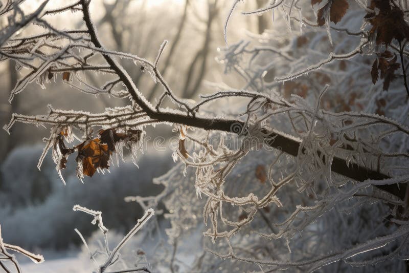 Ice Storm, with Frozen Branches and Twigs Covered in Snow Stock Photo ...
