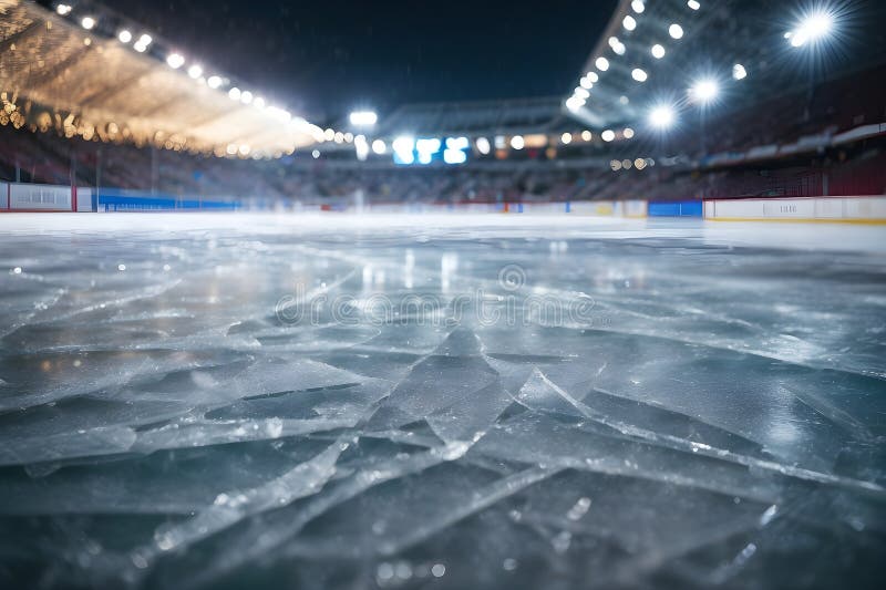 Ice Surface Covered Scratches and Stadium in the Background Stock Image ...