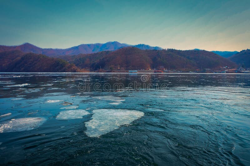 Ice Surface on the Lake in Korea Stock Photo - Image of destinations ...