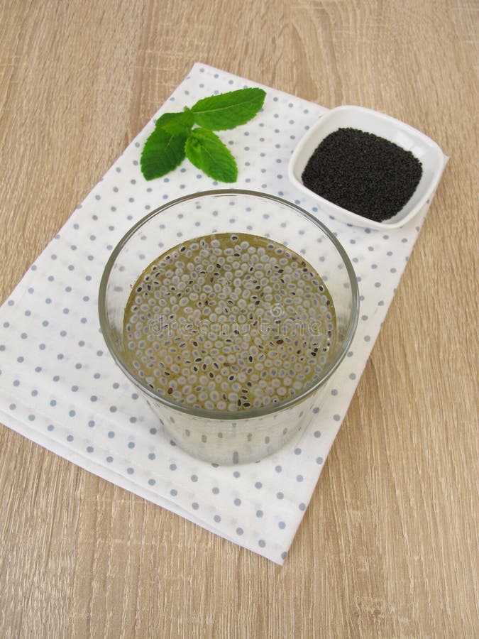Ice tea with basil seeds stock image. Image of sabia - 139153945