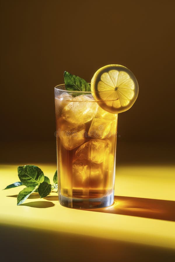 Ice Tea on Bright Background with Shadow. Closeup Glass of Ice Tea ...