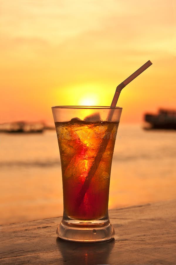 Ice Tea Coctail on the Tropical Beach in Cambodia Stock Photo - Image ...