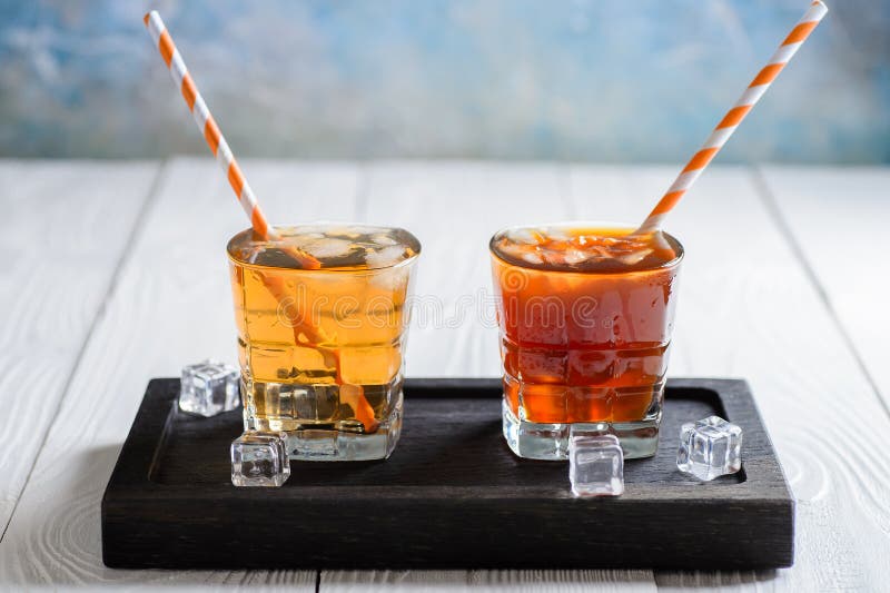 Ice Tea and Ice Coffee with Ice Cubes Stock Image - Image of ...