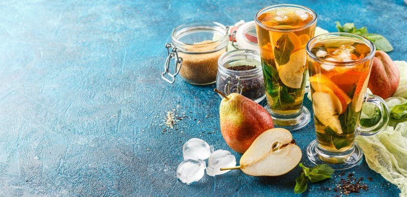 Ice Tea with Mint Leaves and Pear Stock Image - Image of cold, exotic ...