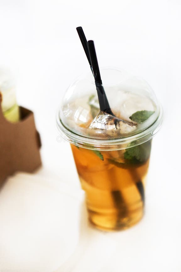 Ice Tea in Plastic Cup on the Table Stock Image - Image of plastic ...