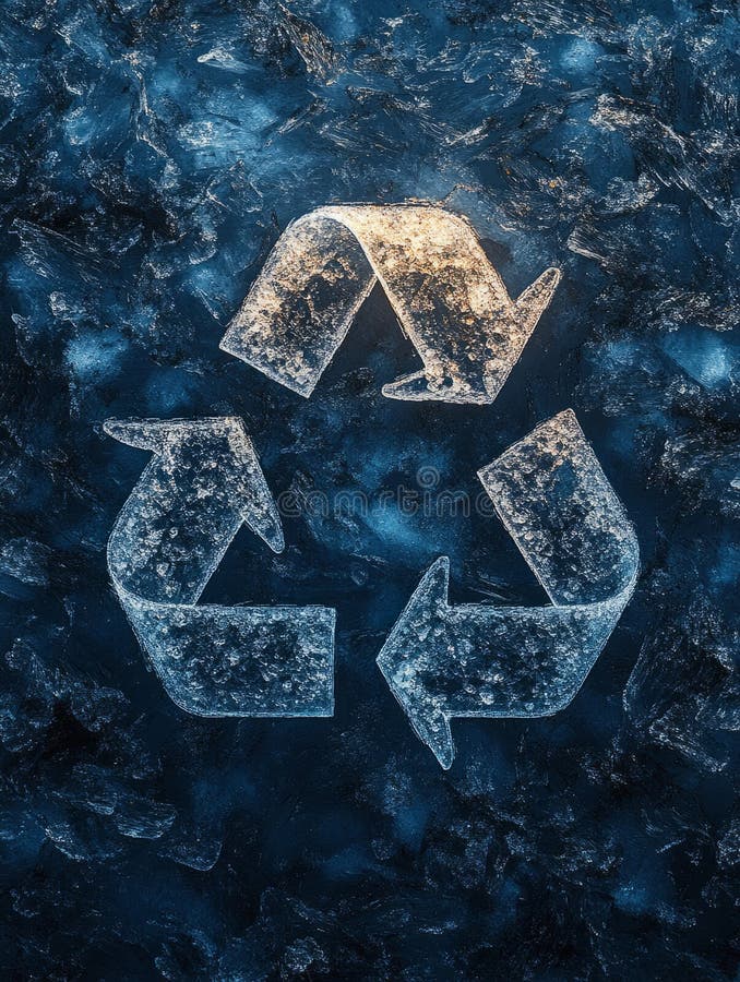 Ice-textured Recycling Symbol on a Blue Background. Stock Photo - Image ...
