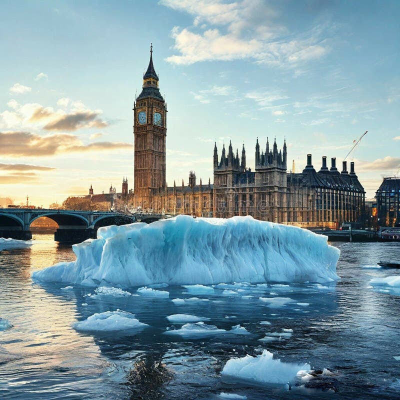 Ice on the Thames stock image. Image of landmark, evening - 350249725
