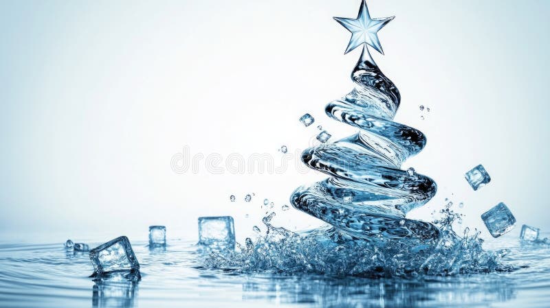 Ice-themed Christmas Tree with Star Topper in Splashing Water Stock ...