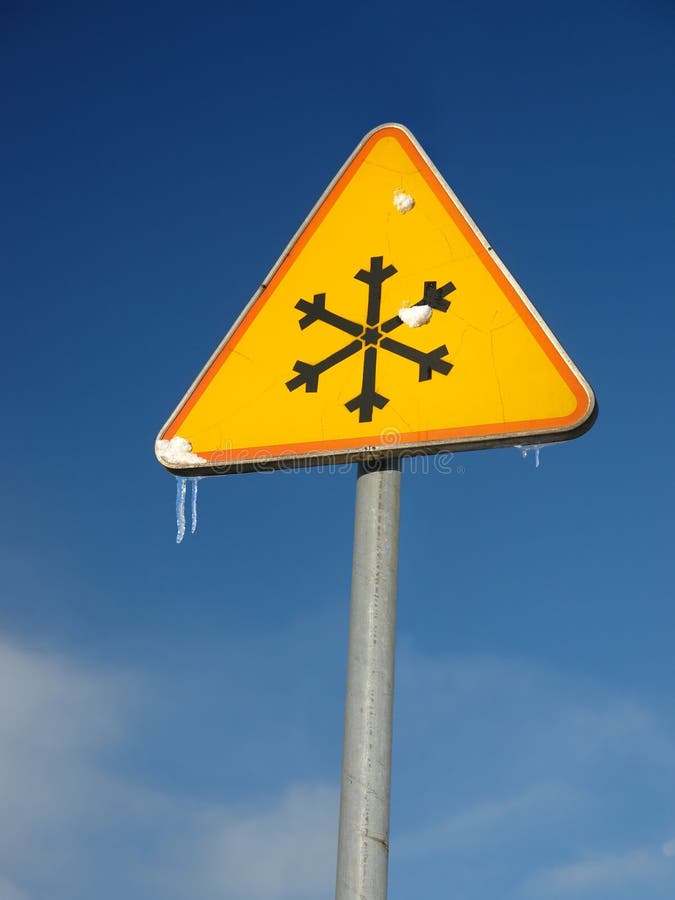 Ice warning sign stock photo. Image of flake, roadsign - 3744472