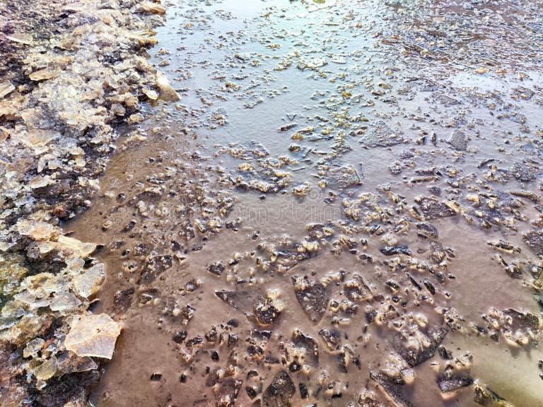 Ice and Water in the Spring in Flood. Puddle. Background, Texture ...