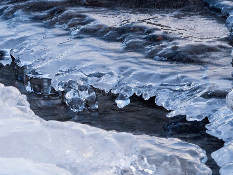 Ice and water in a stream stock image. Image of arctic - 265970037