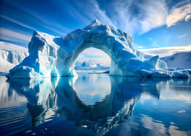 Iceberg in Antarctica Features a Natural Arch Reflected in Tranquil ...