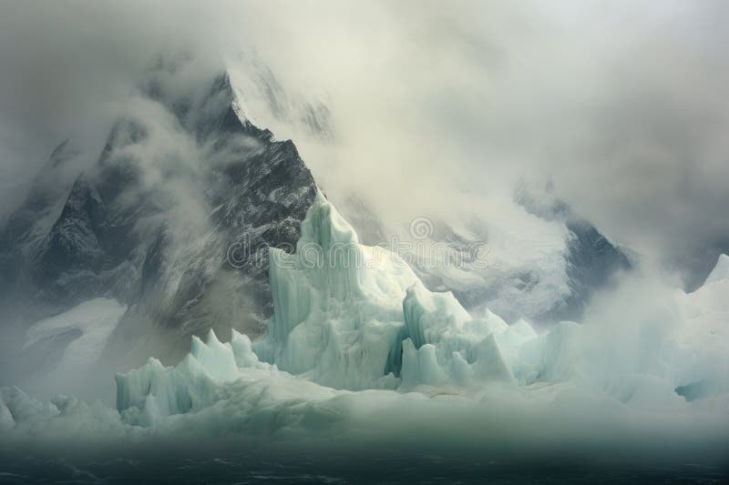 Iceberg Calving Against the Backdrop of Snow-clad Mountains Stock Photo ...