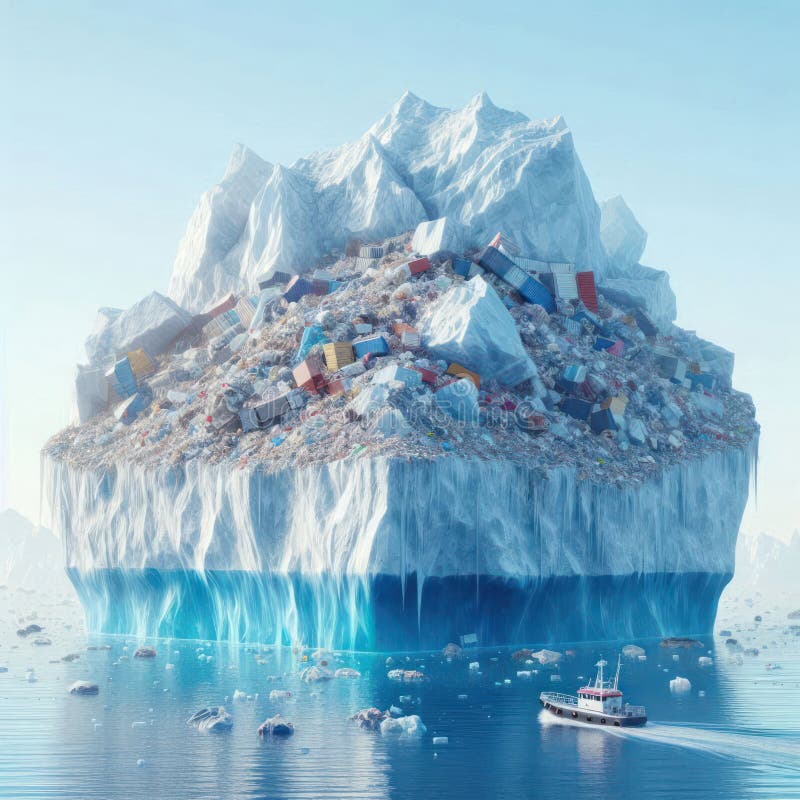 An Iceberg Covered in Garbage and Containers. Stock Image - Image of ...