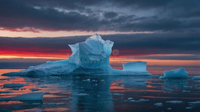 Majestic Icebergs at Sunset, Arctic Ocean Stock Illustration ...