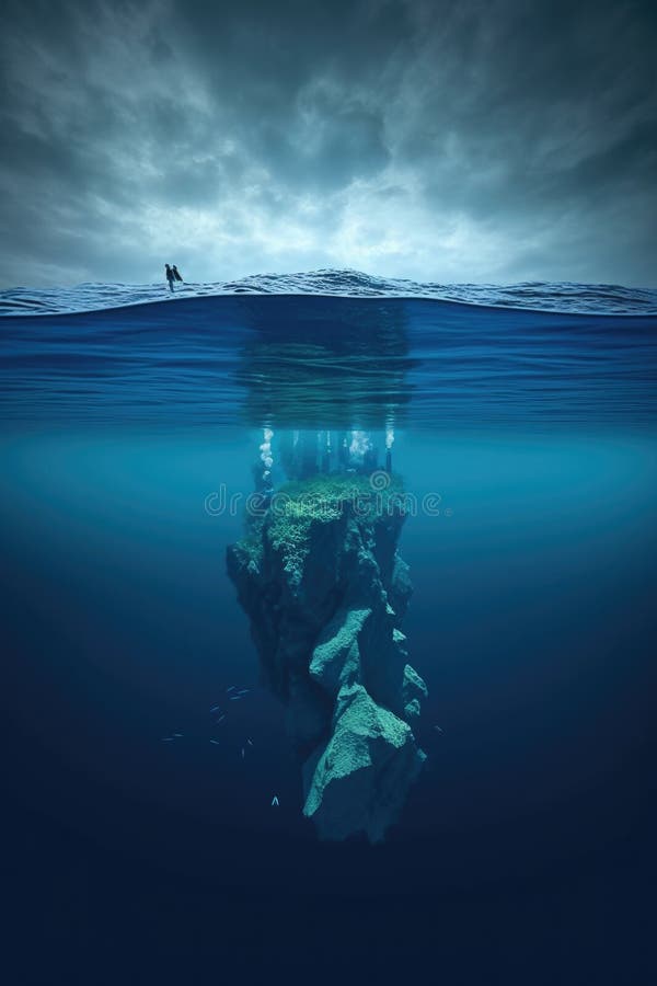 Iceberg Floating in Deep Blue Ocean Waters Stock Illustration ...