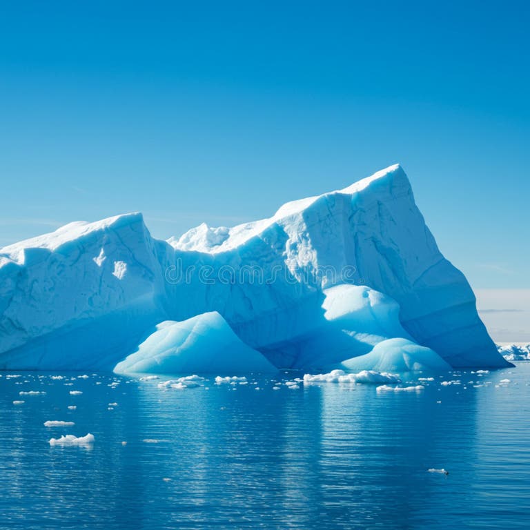 Iceberg Floating in a Serene, Bright Blue Sea. the Ice Structure is ...