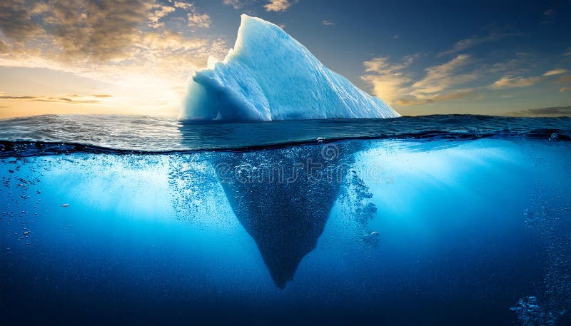 Iceberg - Hidden Danger and Global Warming Concept Stock Illustration ...