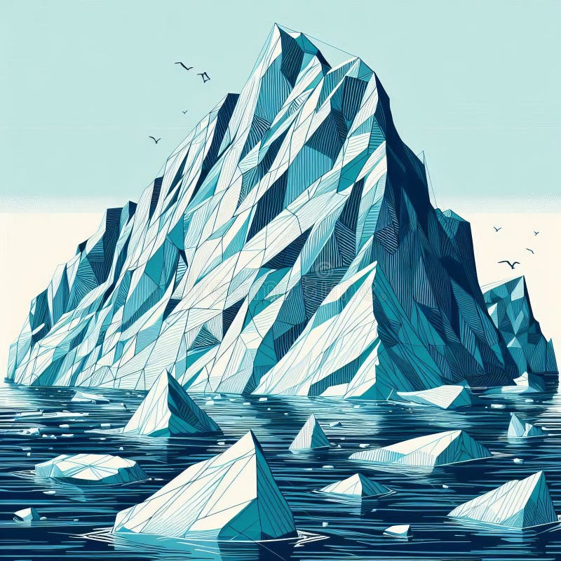 Iceberg Illustrations Using Geometric Facets and Sharp Lines To Stock ...
