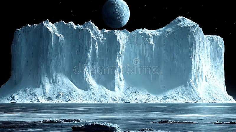 Iceberg and Celestial Body Frozen Landscape Space Scene Stock ...