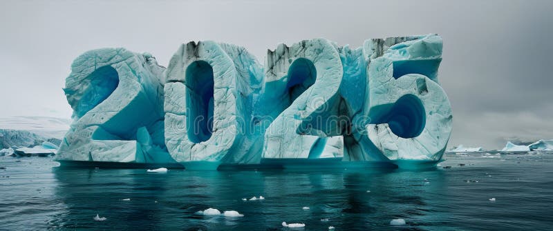 Iceberg with Large 2025 Numbers in Winter Ocean, Background Concept ...