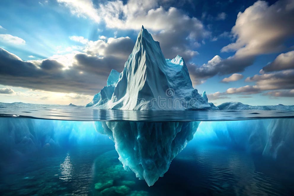 Iceberg in Ocean - Hidden Threat or Danger Concept Stock Illustration ...