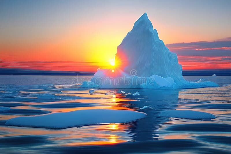 Iceberg during Sunrise with Backlight by Sunrays. Stock Photo - Image ...