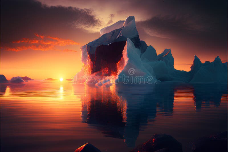 Iceberg in the Ocean at Sunset. 3d Render Illustration Stock ...