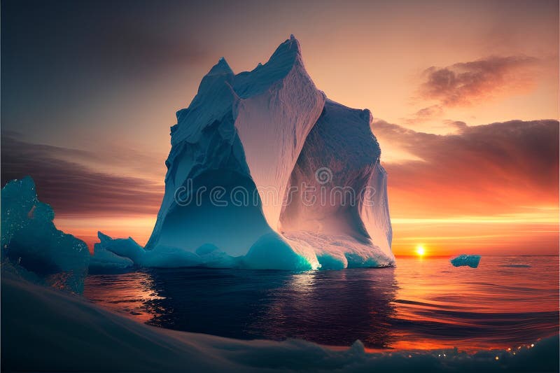 Iceberg in the Ocean at Sunset. 3D Rendered Illustration Stock ...